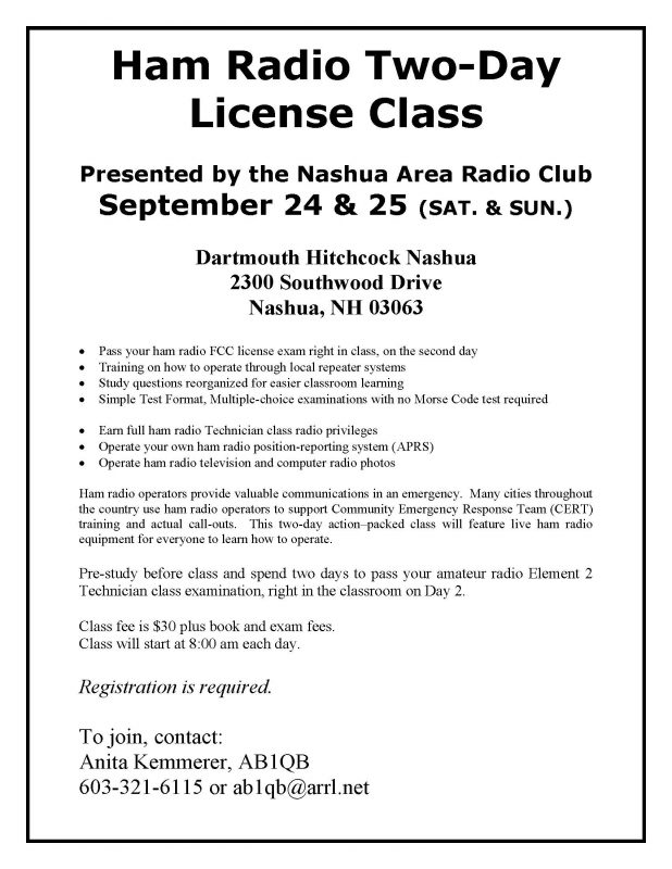 Fall 2016 Ham Radio License Classes - Nashua Area Radio Society